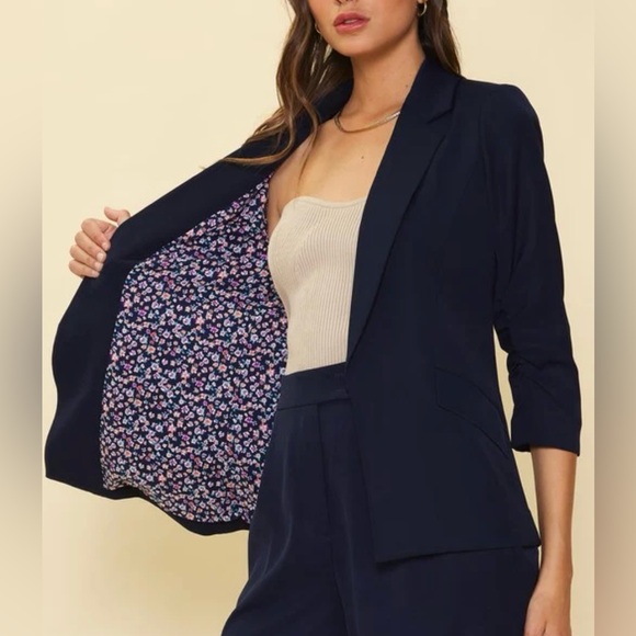 Skies Are Blue | Jackets & Coats | Skies Are Blue Womens Navy Blazer With Floral Lining | Poshmark